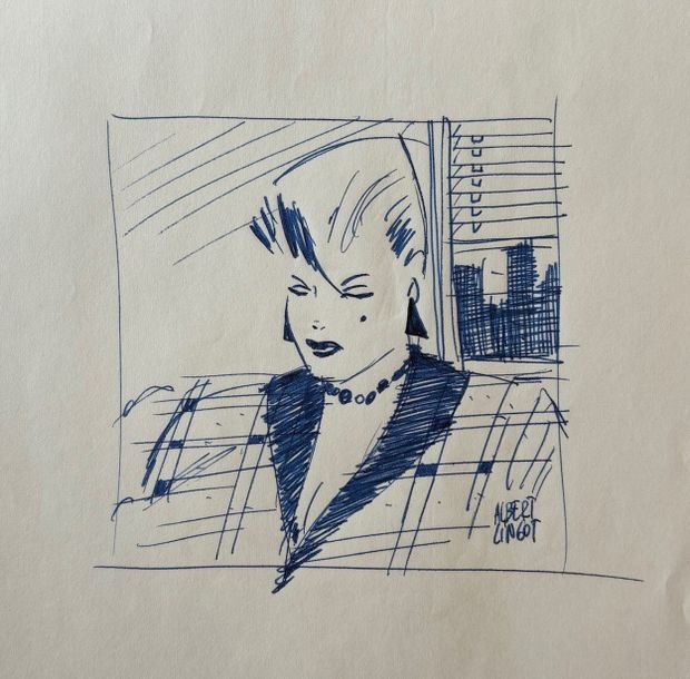Albert Lingot | Original drawing in blue ink of a woman (Vicky | MutualArt