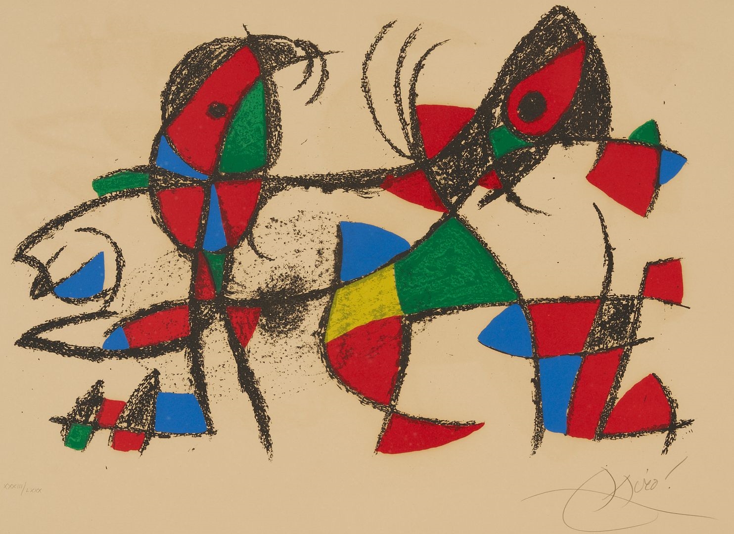 Joan Miró | Lithograph X” AKA Dolphin and Parrot (1975) | MutualArt