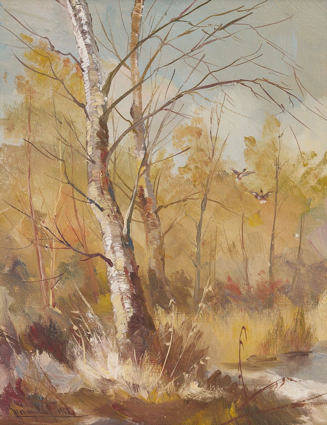 Marion B. Cook | Landscape with Ducks in Flight (1968) | MutualArt