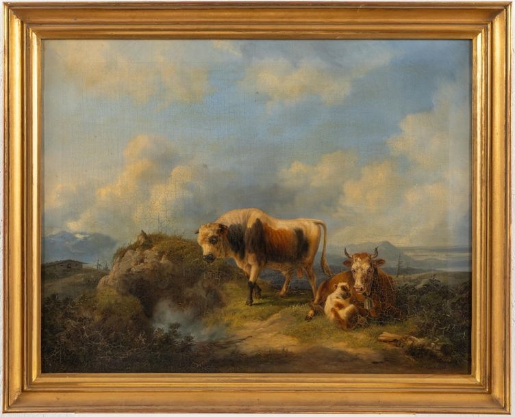 Joseph Koch | Taureau, vache et son veau dans un paysage (1847 ...