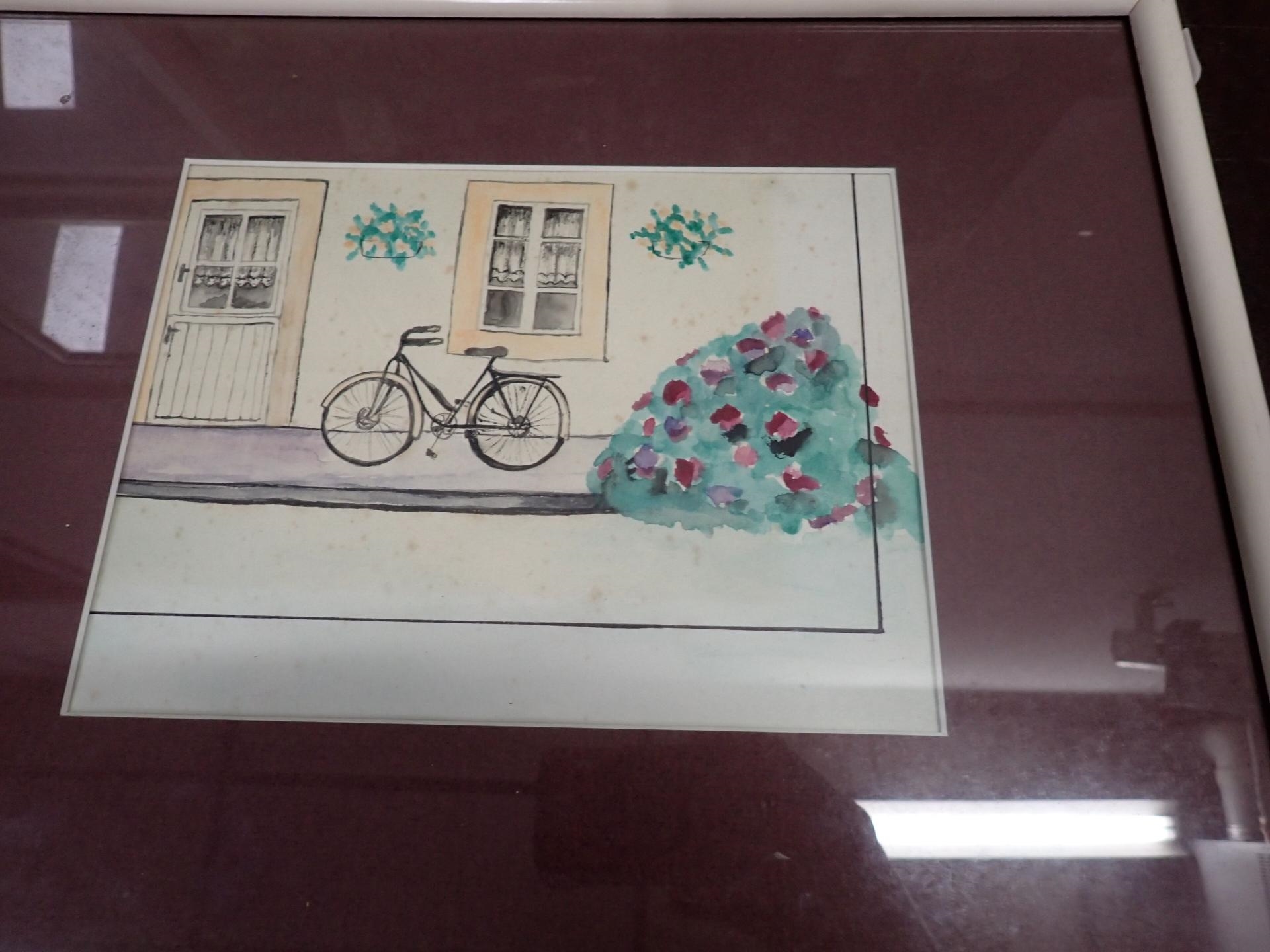 L. David | Paysage, Vase de fleurs, Café, Vélo devant la maison, Le ...