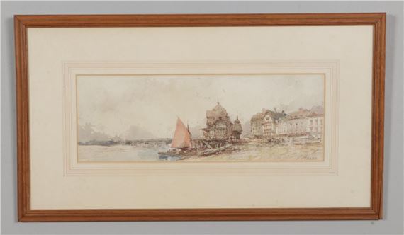 Paul Marny | Waterside scene featuring buildings and boats | MutualArt