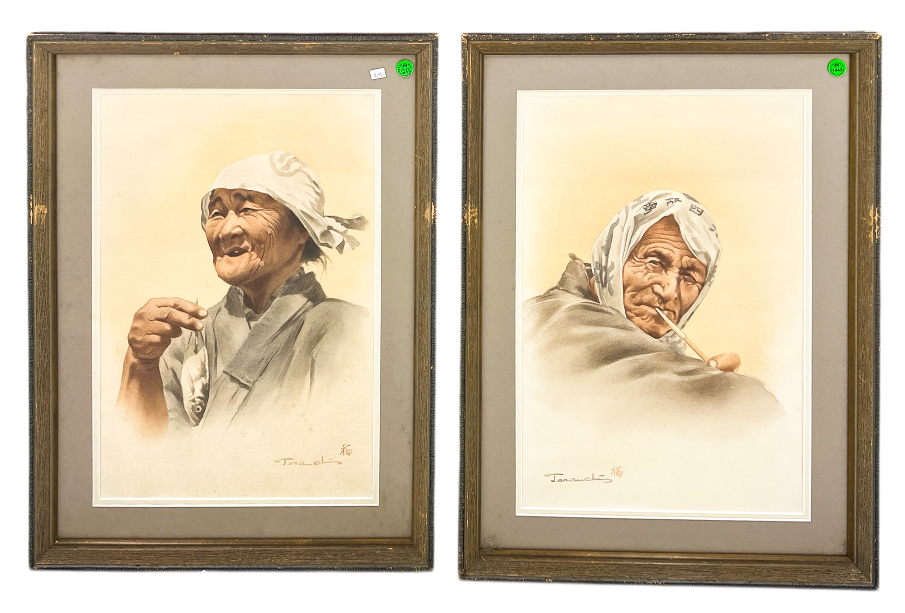 Fukutaro Terauchi | 2pc Fukutaro Terauchi Portraits Watercolors on ...