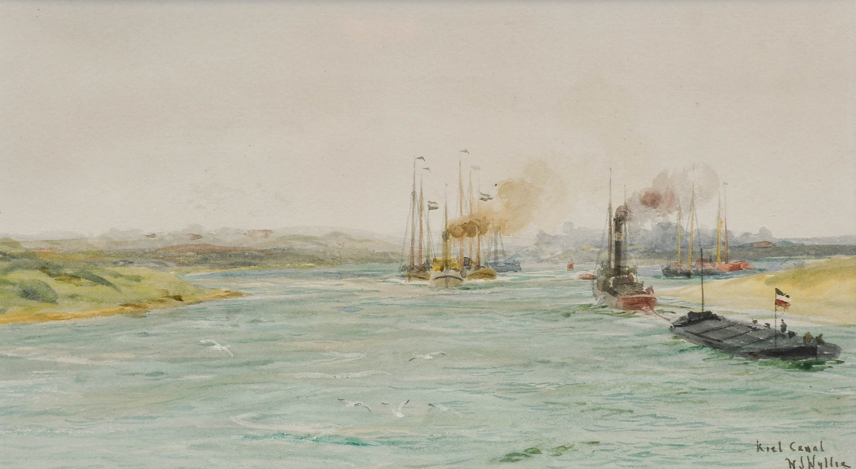 William Lionel Wyllie | Kiel Canal, black and white maritime etching ...
