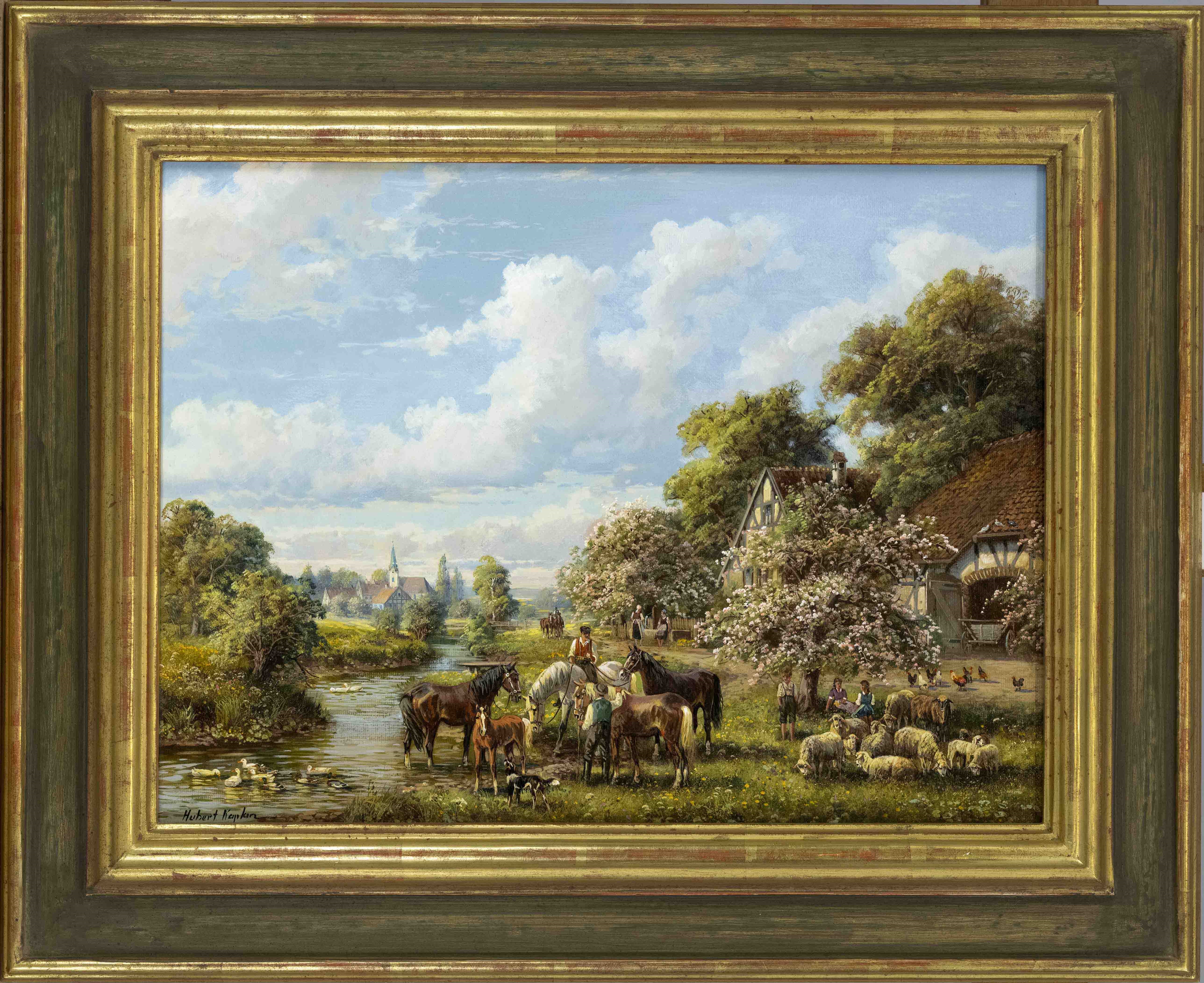 Hubert Kaplan | rural idyll with rich staffage by the stream | MutualArt