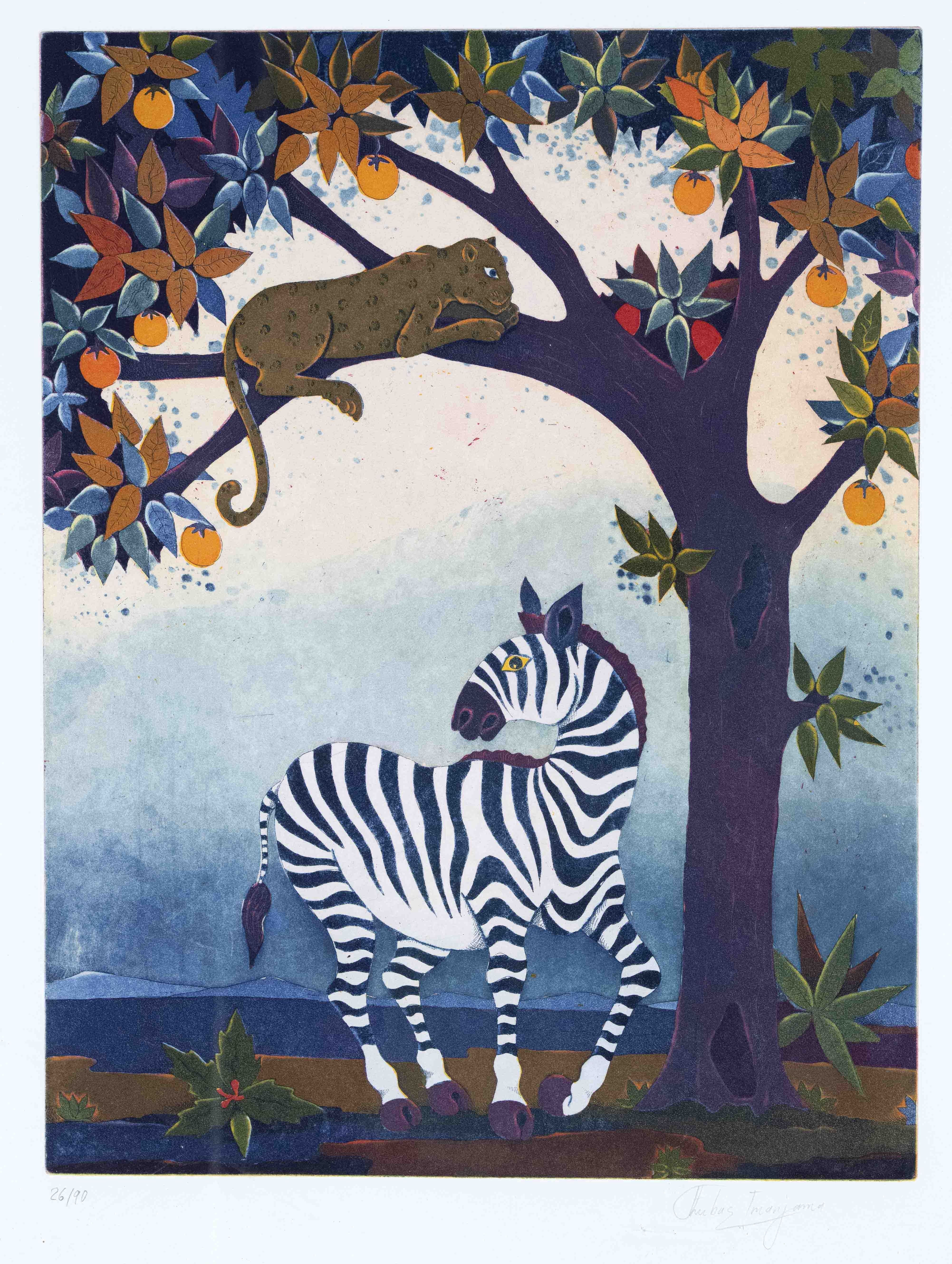 Francis Patrick Imanjama | two colorful aquatint etchings with animal ...