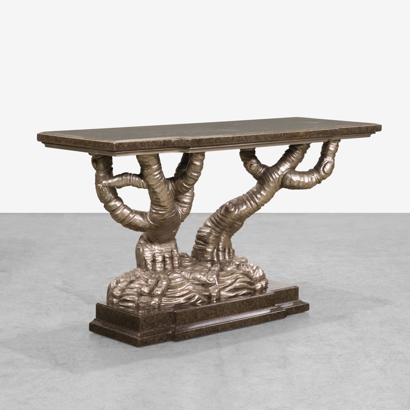 Marge Carson | A tree form console with a faux granite lacquered top ...