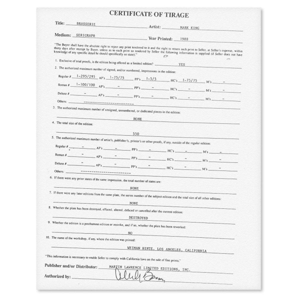 Mark King | Brasserie | MutualArt