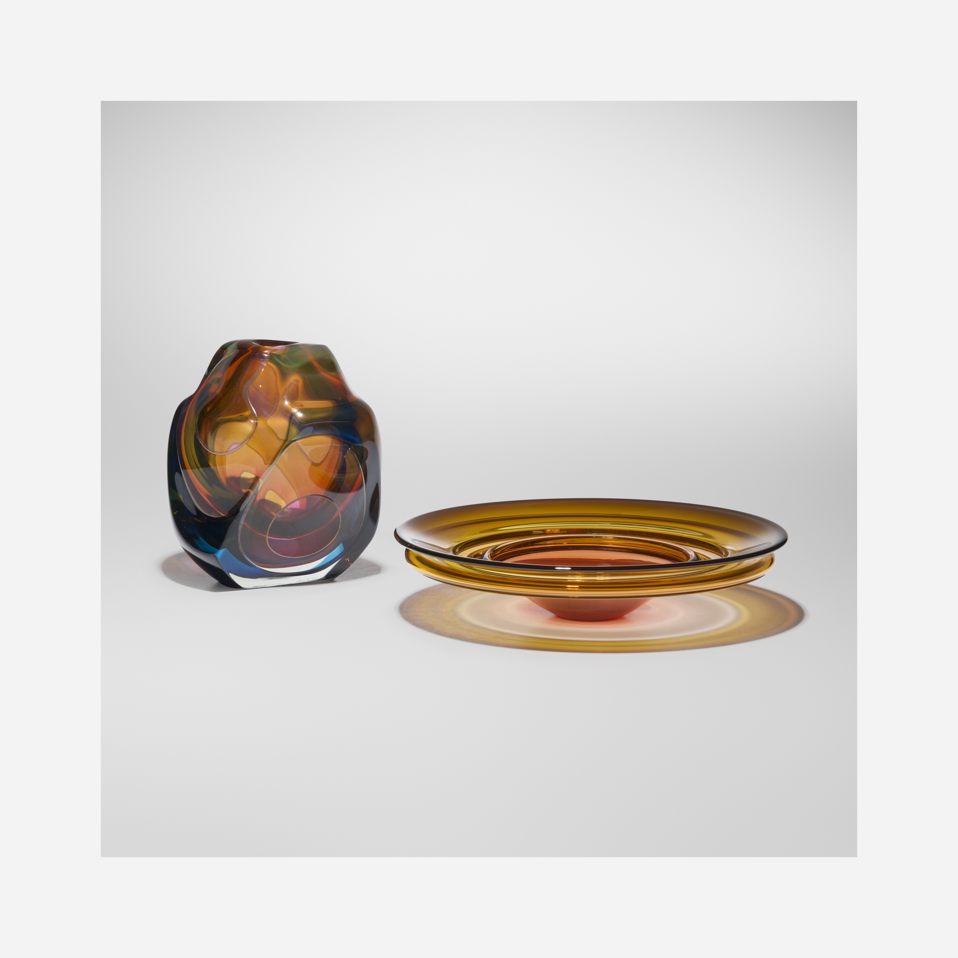 Tom McGlauchlin | Prism Cut Vase No. 533; Flat Ruby bowl (two works ...