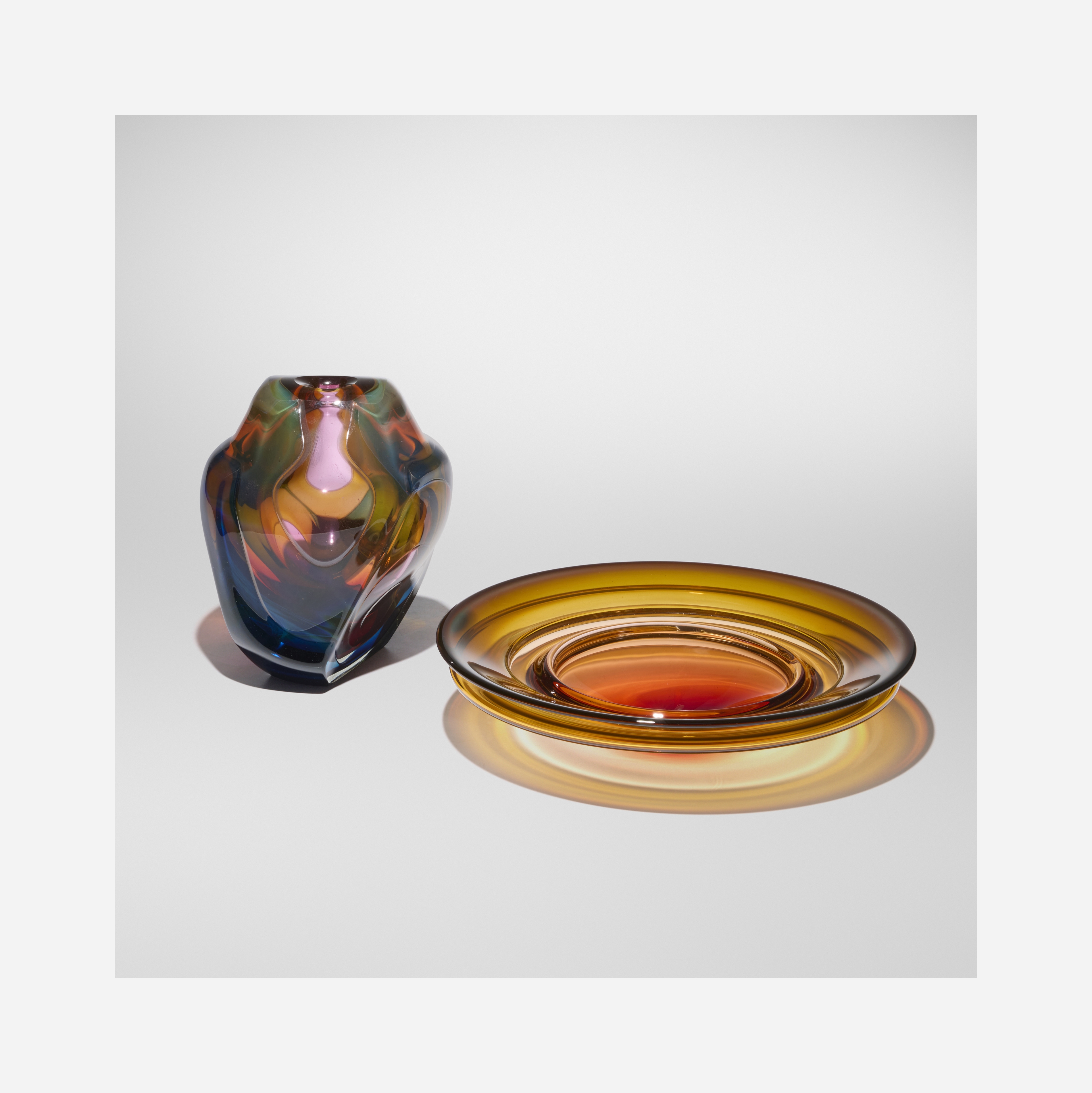 Tom McGlauchlin | Prism Cut Vase No. 533; Flat Ruby bowl (two works ...