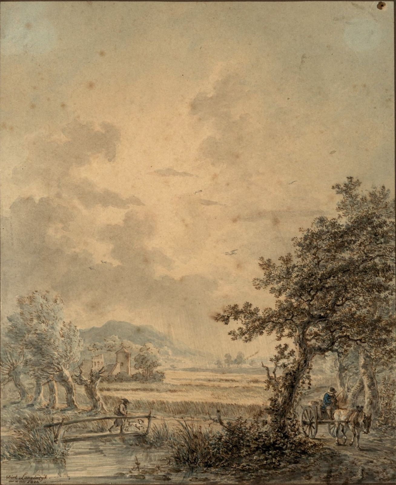 Dirk Langendijk | Landscape of a field of wheat, with a walker and a ...