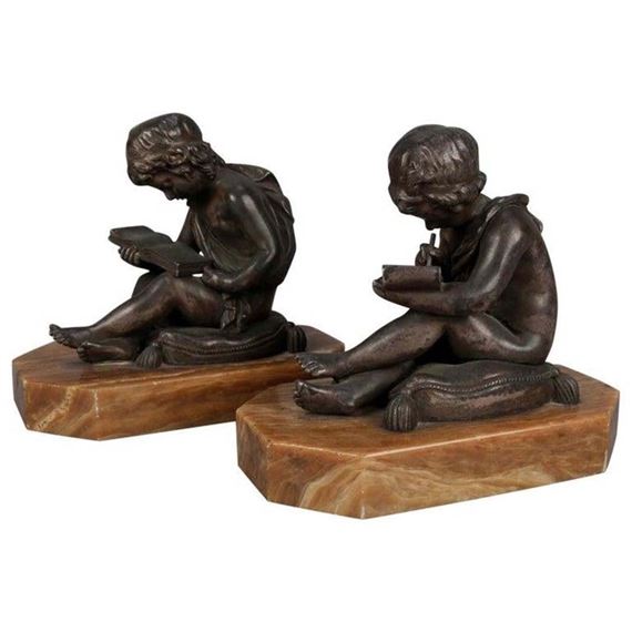 Charles Gabriel Lemire | 19th C. Bronze & Marble Figural Bookends after ...