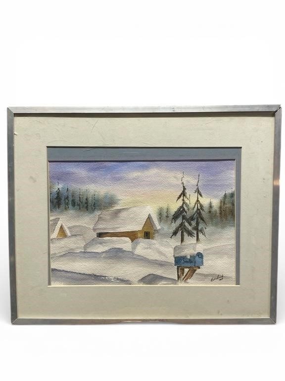 Bob Lund | winter homestead scene | MutualArt