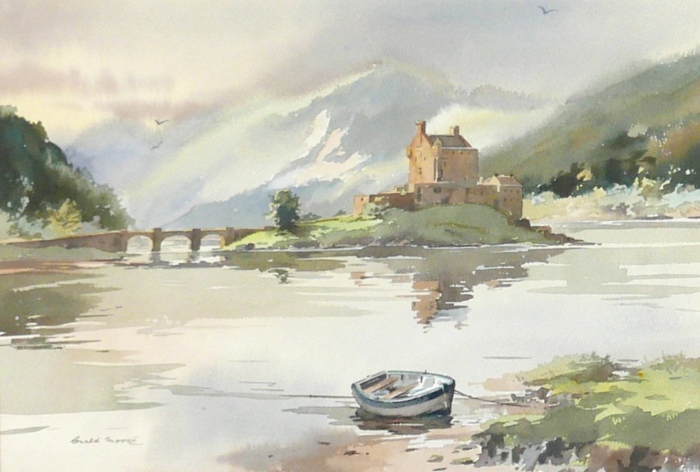 Ronald Lambert Moore | Eilean Dolan Castle watercolour | MutualArt