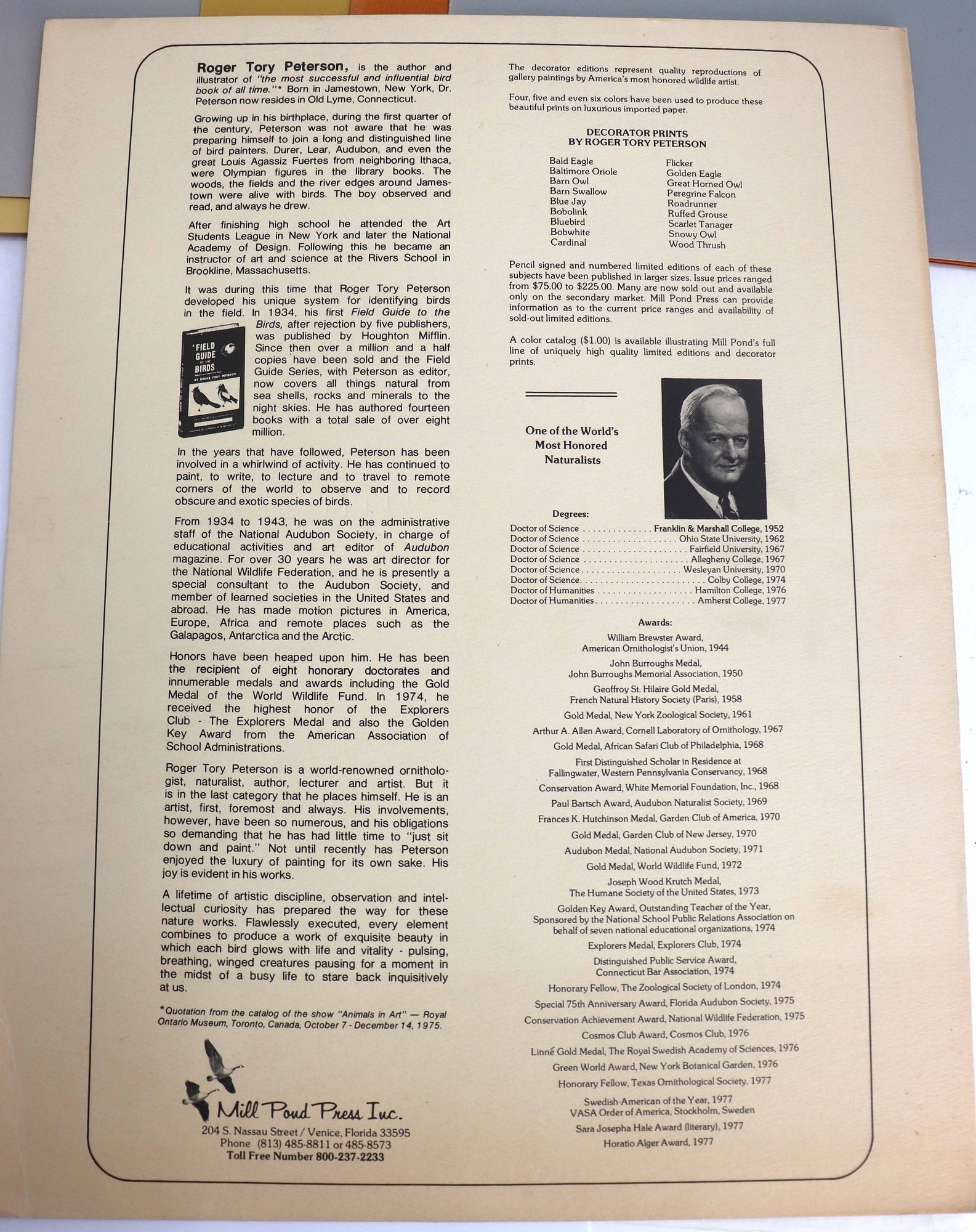 Roger Tory Peterson | Fifteen Wildlife Art Prints of Birds | MutualArt