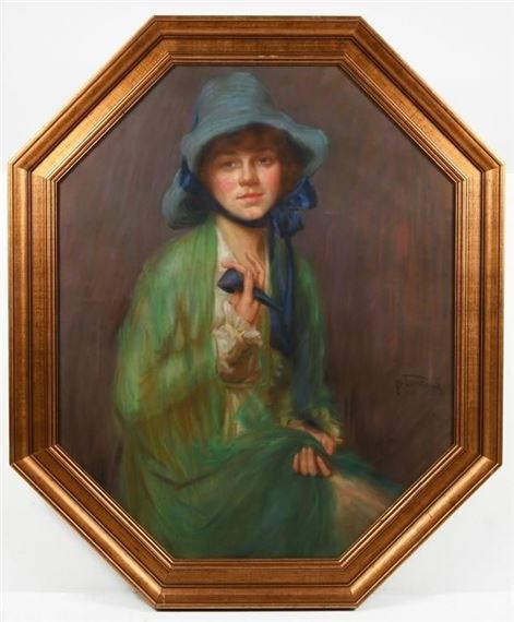 Tartoue Pierre | Portrait of a Young Woman in a Blue Bonnet and Green ...