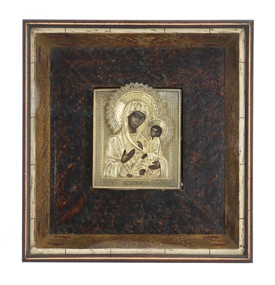 School Russian | Antique Russian Orthodox Partial Gilt Icon of Mary and ...