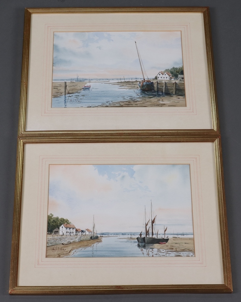 R. J. Tilley | pair of watercolours Estuary Scenes with Sailing Boats ...