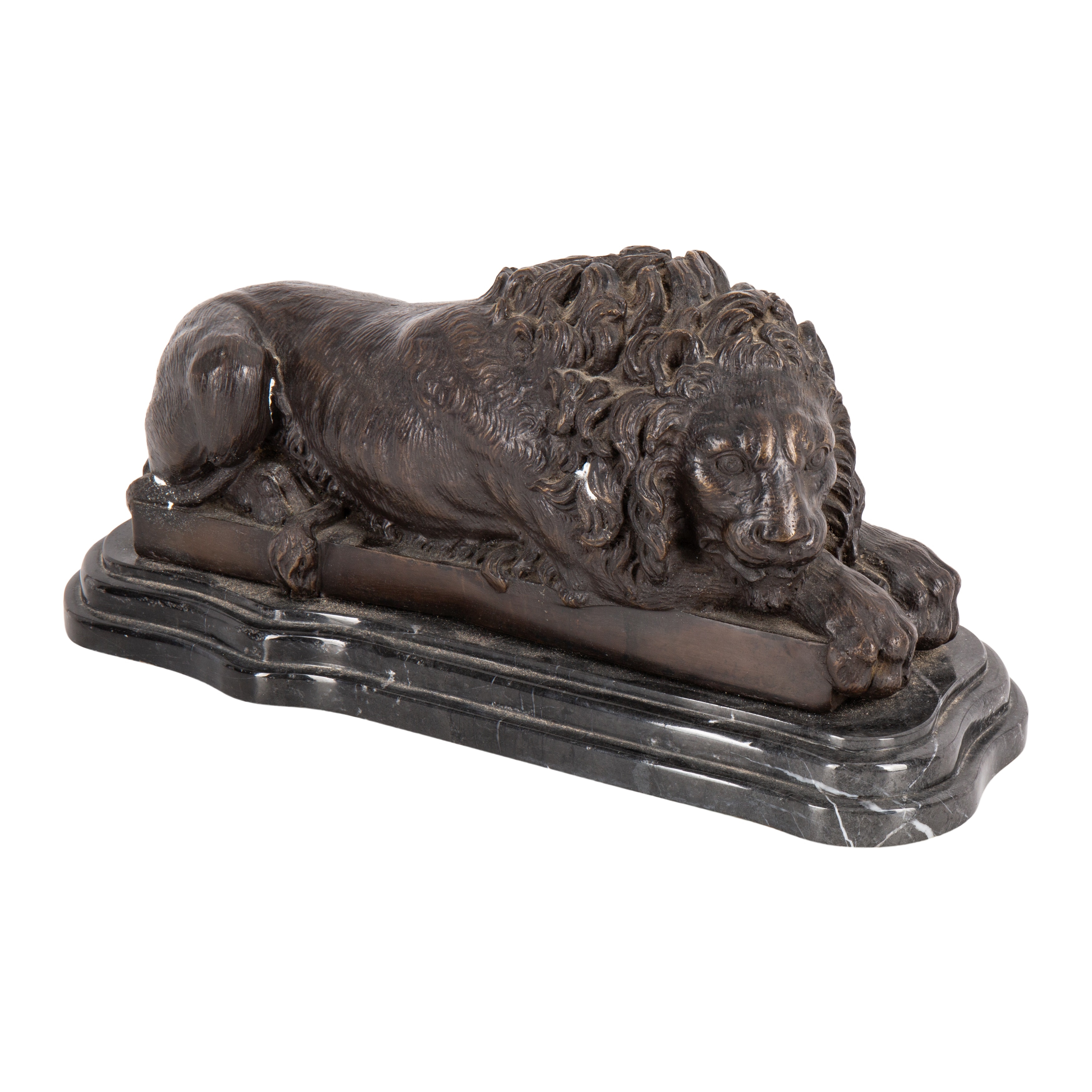 Isidore Bonheur | bronze of a recumbent lion modelled over an oblong ...