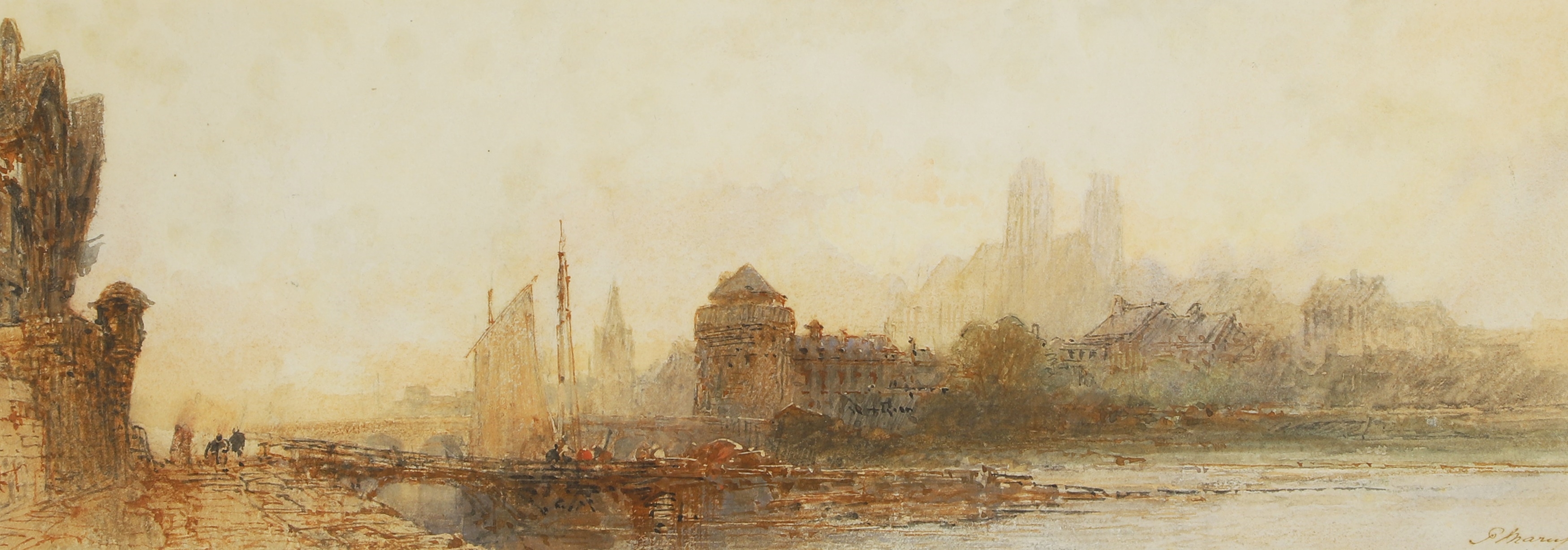 Paul Marny | A Continental riverscape, probably the Seine running ...