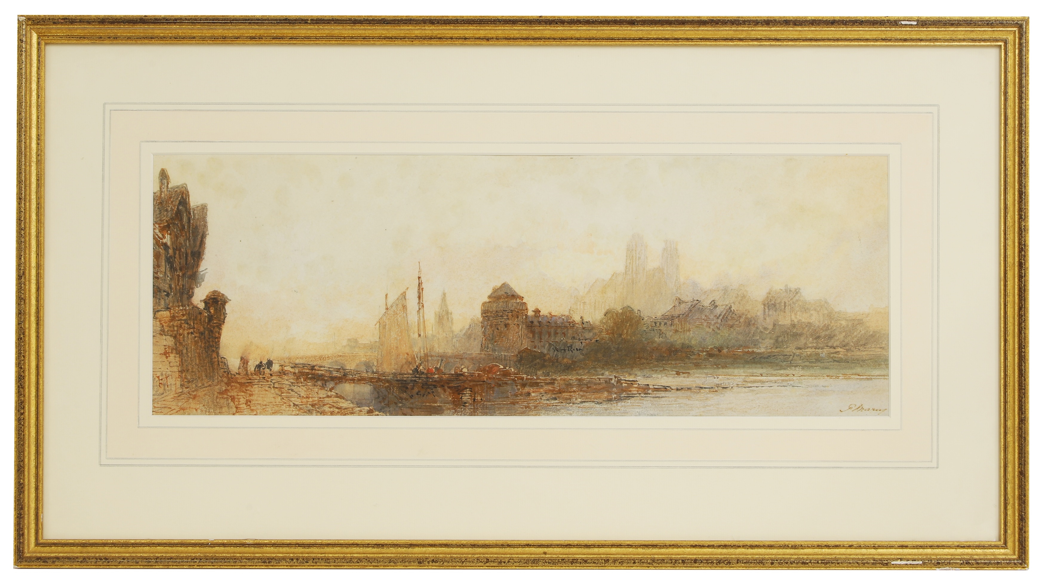 Paul Marny | A Continental riverscape, probably the Seine running ...