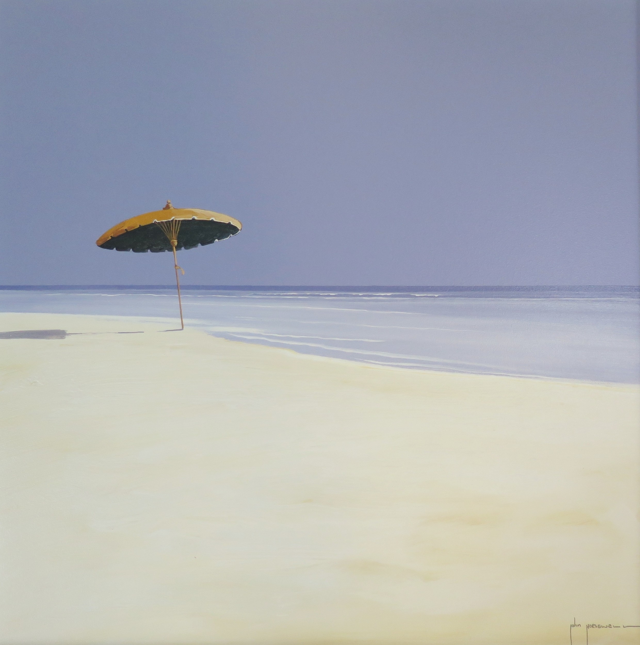 John Horsewell | A pair of tranquil beach scenes with parasols | MutualArt