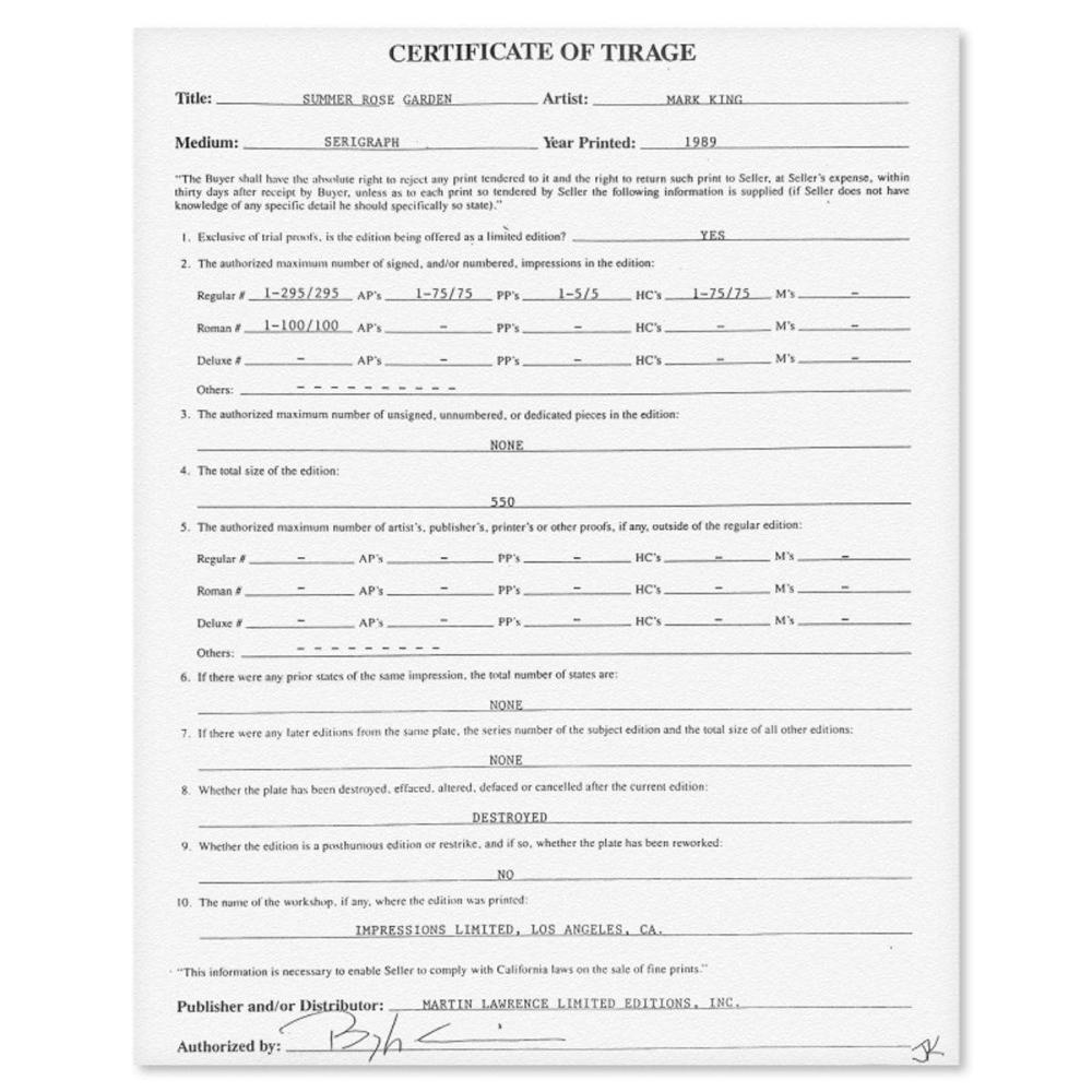 Mark King | Summer Rose Garden | MutualArt