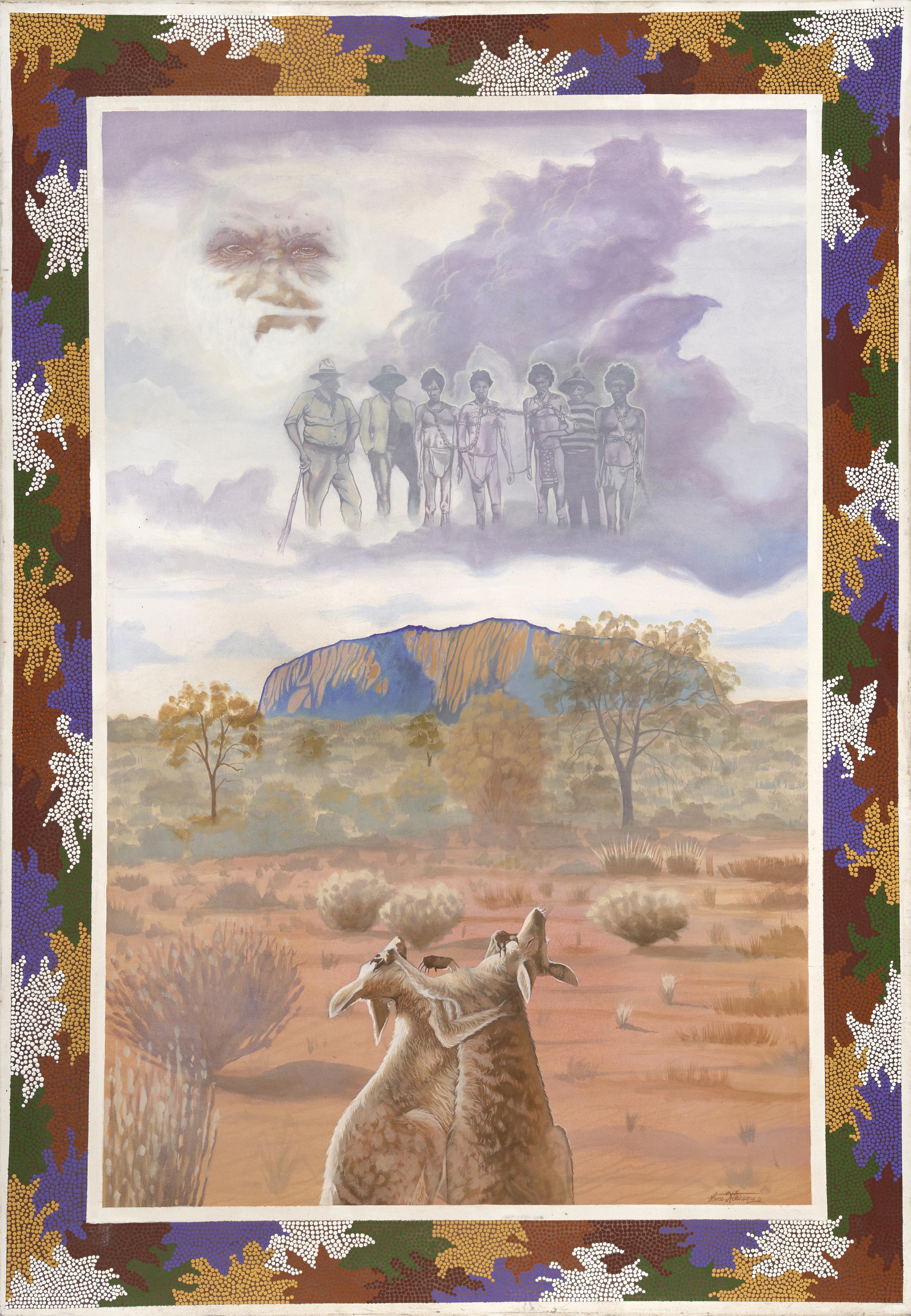 Lance Atkinson | Kangaroos below Uluru | MutualArt