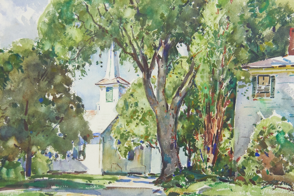 William Lester Stevens | Town Church, Watercolor | MutualArt