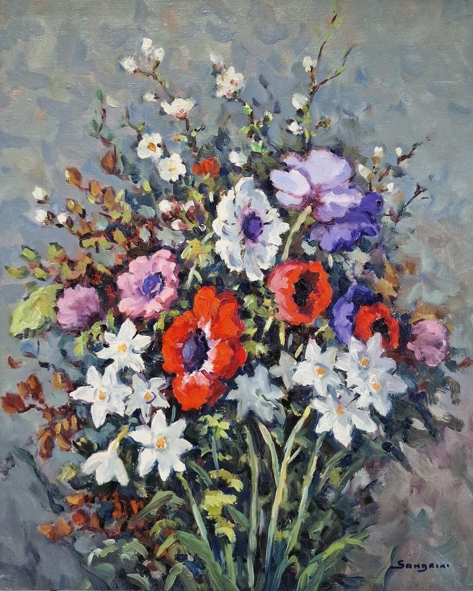 Eugène Sandrini | Anemones and narcissus | MutualArt