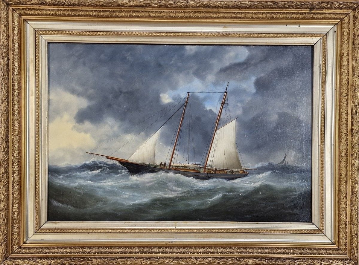 Édouard Marie Adam | Portrait of a ship at sea (1888) | MutualArt