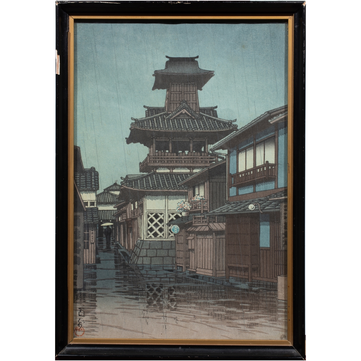 Hasui Kawase | Bell Tower in the Rain, Okayama (1947) | MutualArt