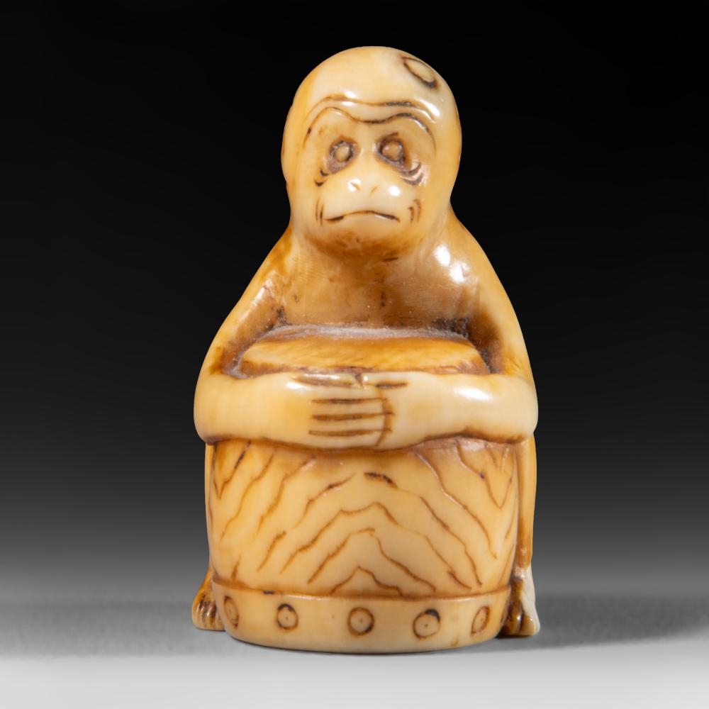 Japanese School, 19th Century | A Japanese ivory netsuke of a monkey ...