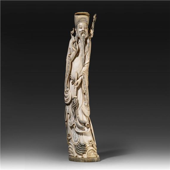 Chinese School | A large Chinese ivory carved figure of the Immortal Lu ...