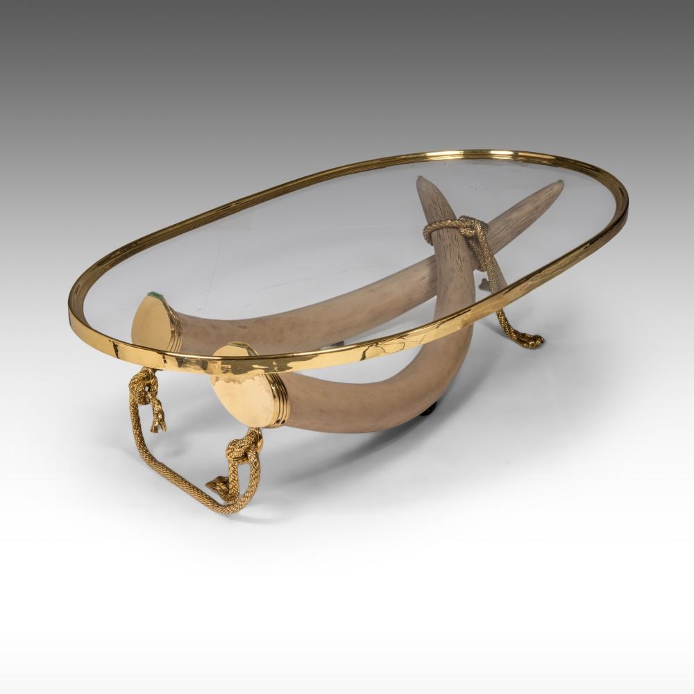 Valenti Italo | A '70s design brass and faux elephant tusk coffee table ...