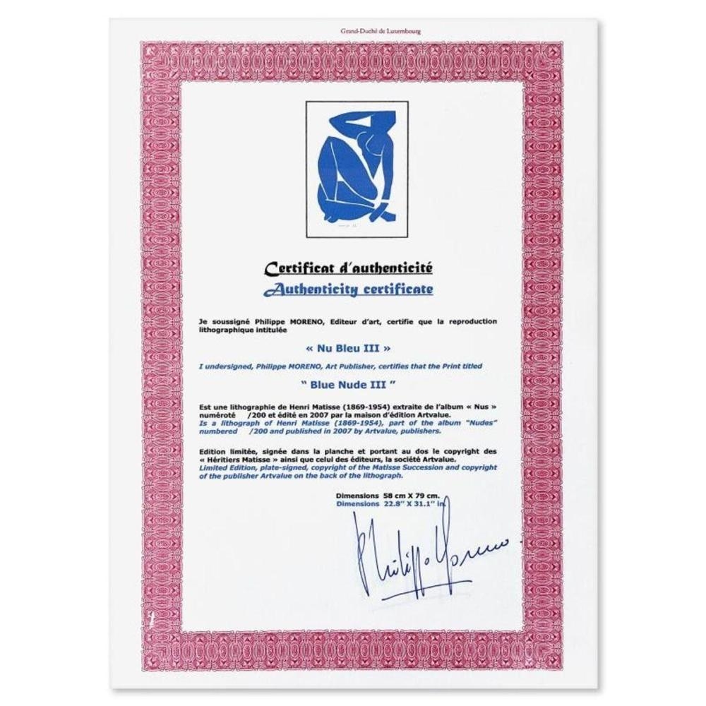 Henri Matisse | Nu Bleu III | MutualArt