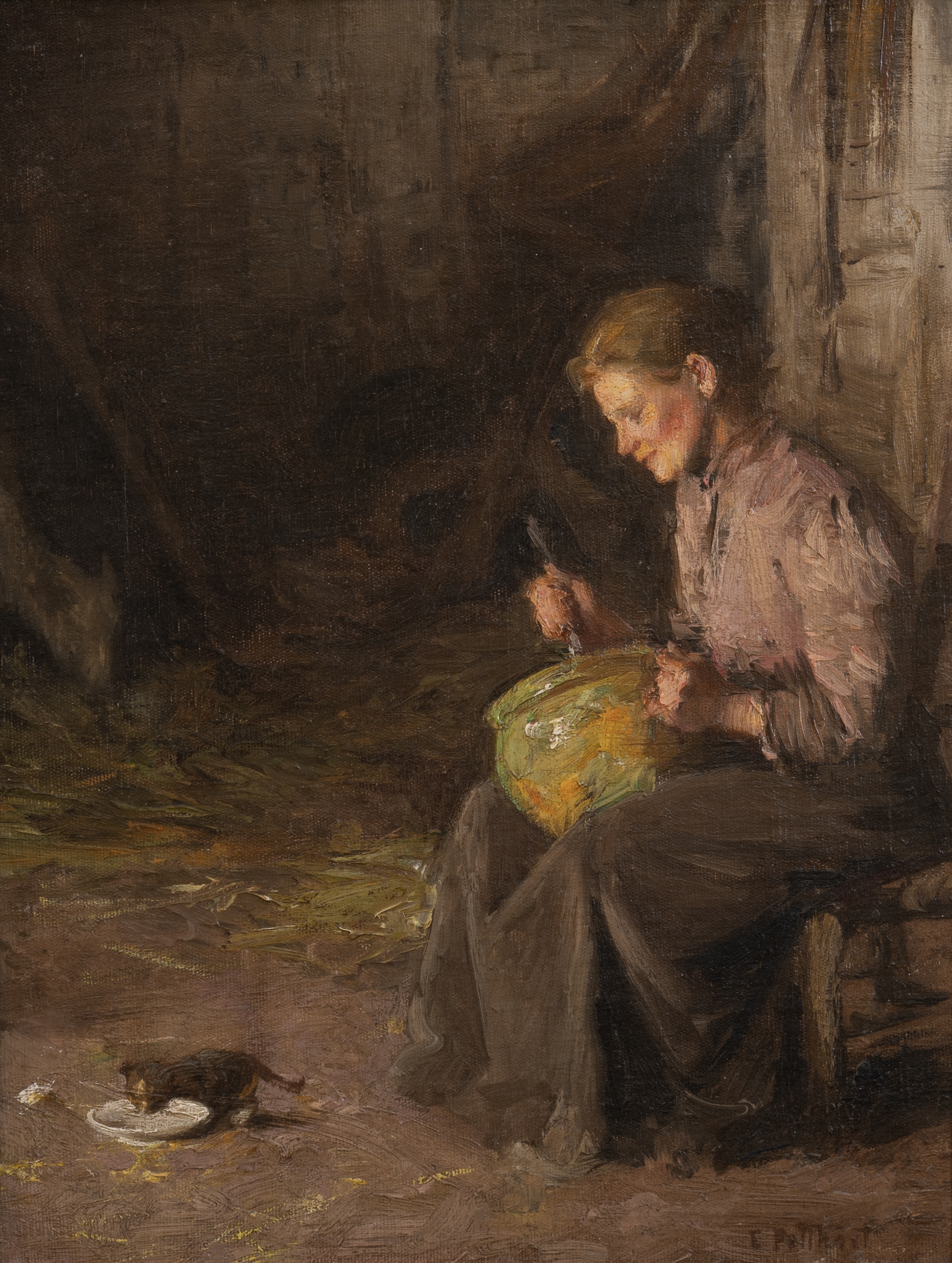 Edward Potthast | Girl in Barn | MutualArt