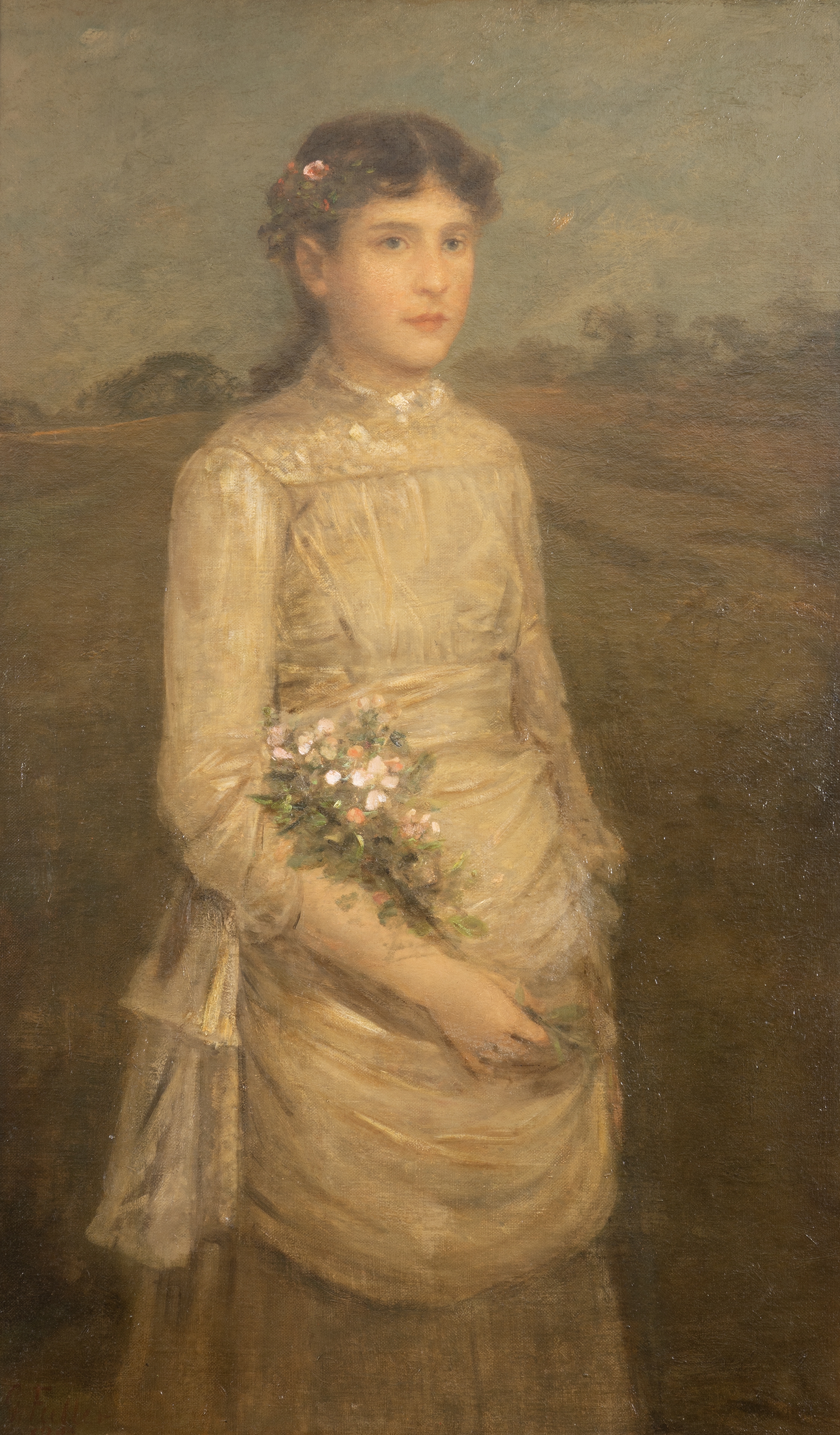George Fuller | Portrait of a Young Woman with Flowers | MutualArt