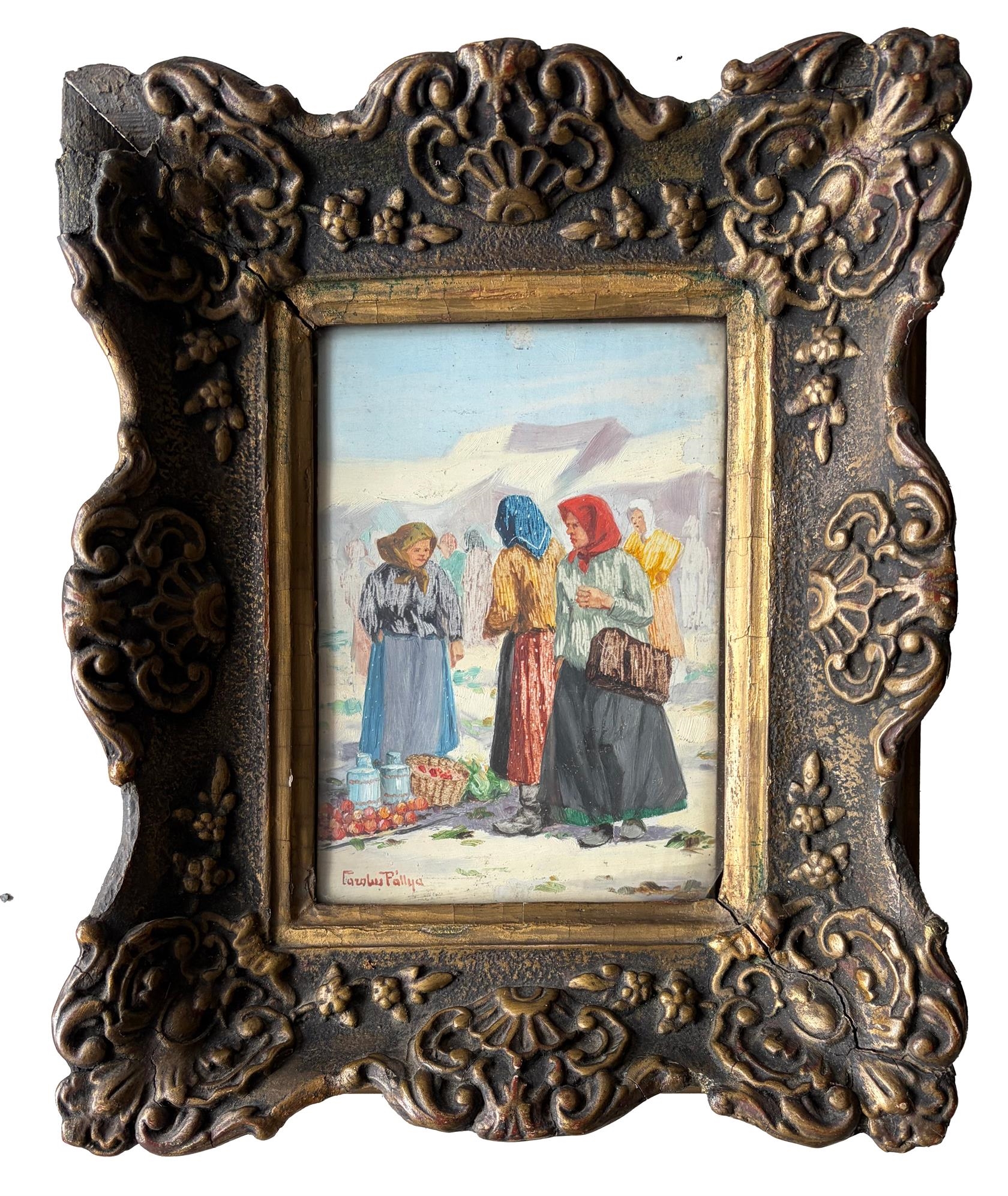 Carolus Pallya | Tri dedinčanky na trhu | MutualArt