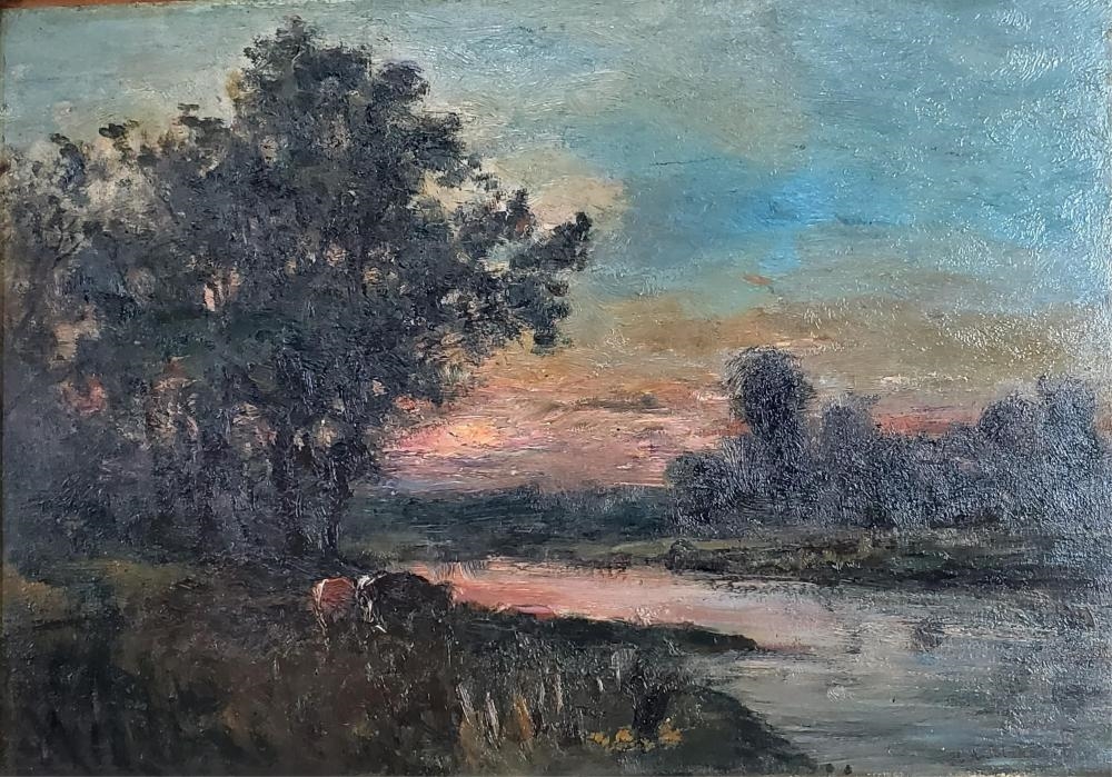 Ralph Albert Blakelock | Sunset Landscape with Cows | MutualArt