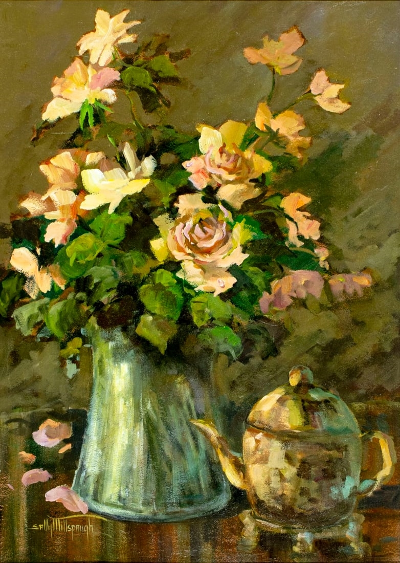 Sarah C. Millspaugh | Still Life with Vase of Roses and Kettle | MutualArt