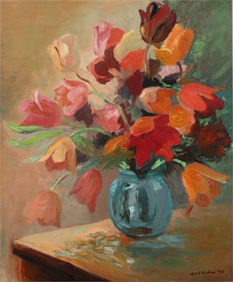Maxime Pierre André Verdier | Vase de tulipes (1969) | MutualArt