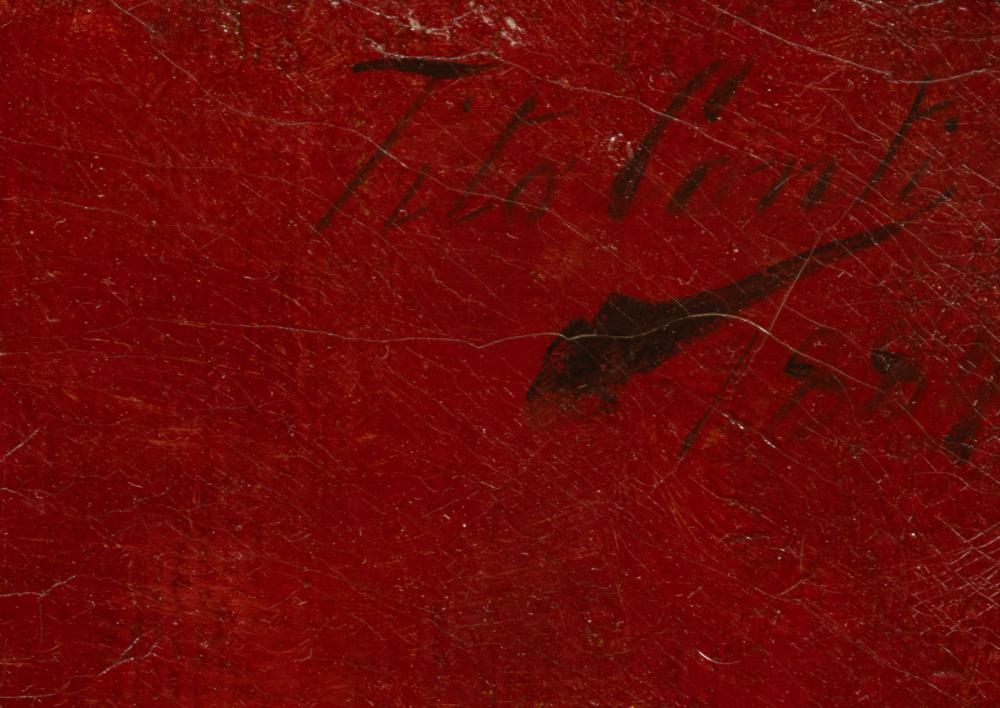 Tito Conti | Portrait of a Young Woman in a White Dress against a Red ...