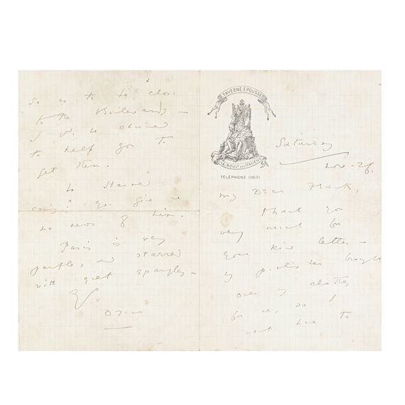 Oscar Wilde | Autograph letter signed to My Dear Frank, 26 November ...