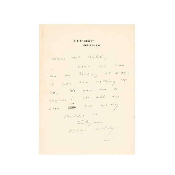 Oscar Wilde | Series of five autograph letters signed to J. Graham Hill ...