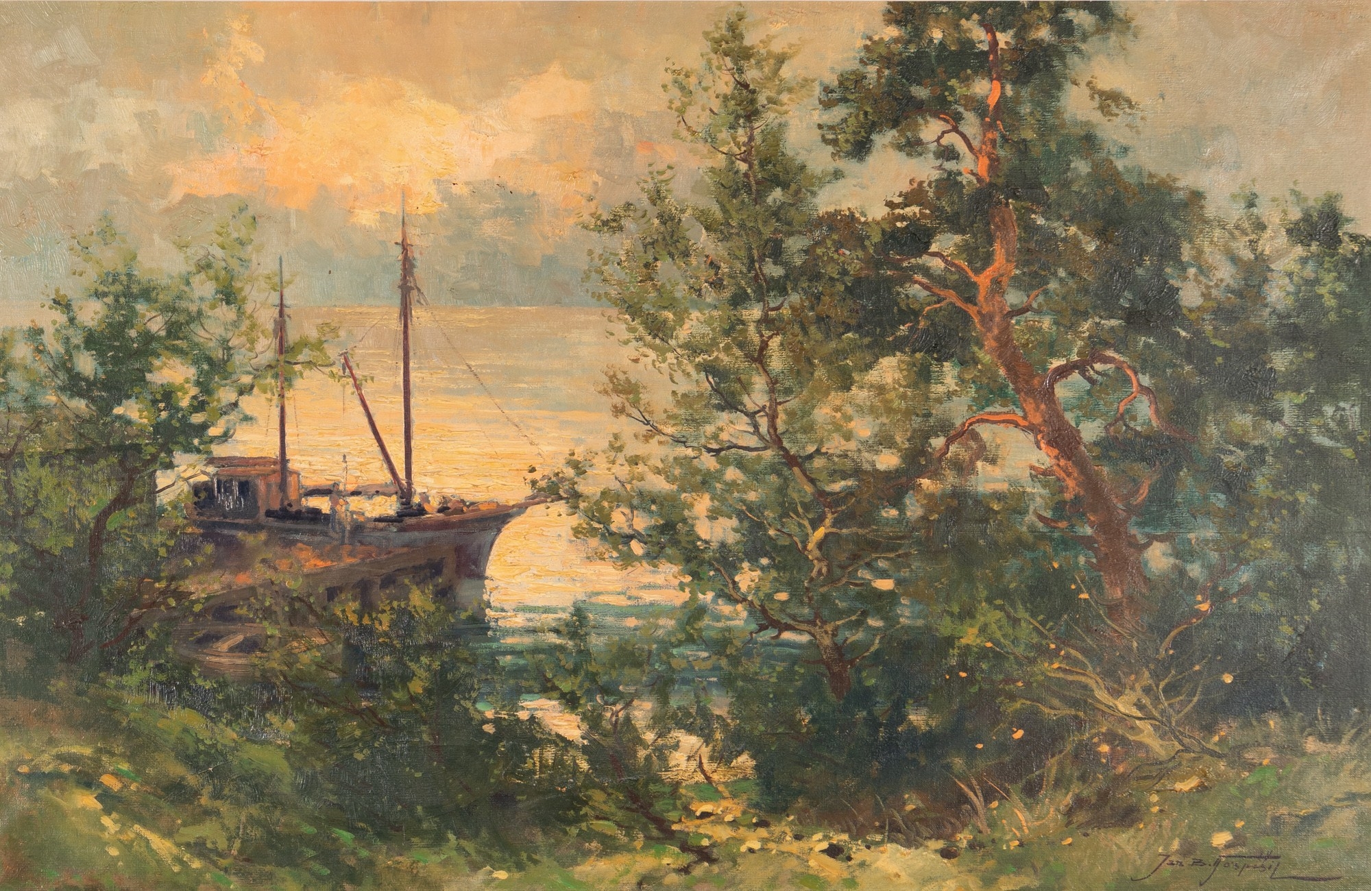 Jan Bohumil Popisil | Boat by the pier | MutualArt