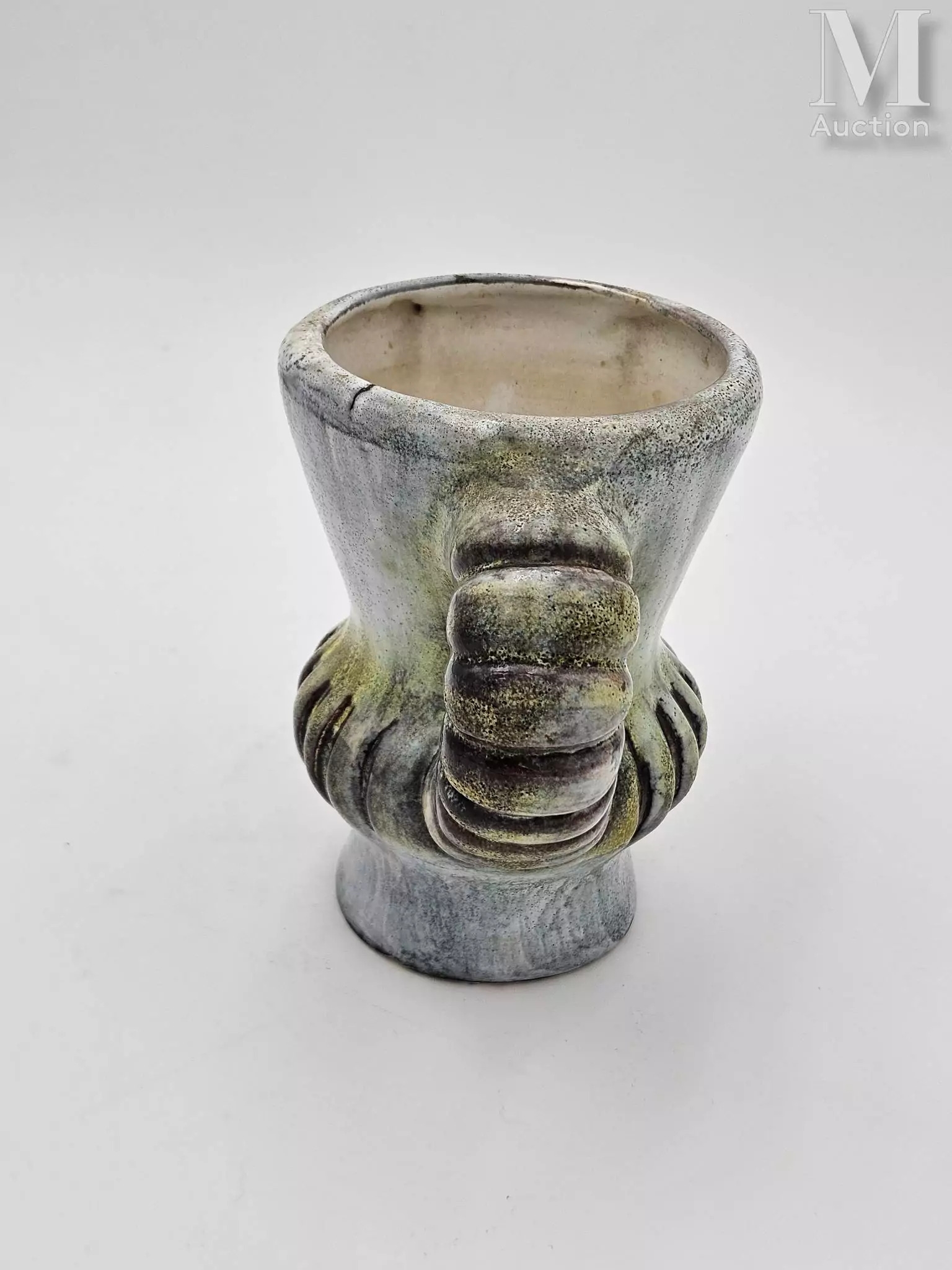 Roger Capron | Vase en faïence émaillée à deux anses annelées ajourées ...
