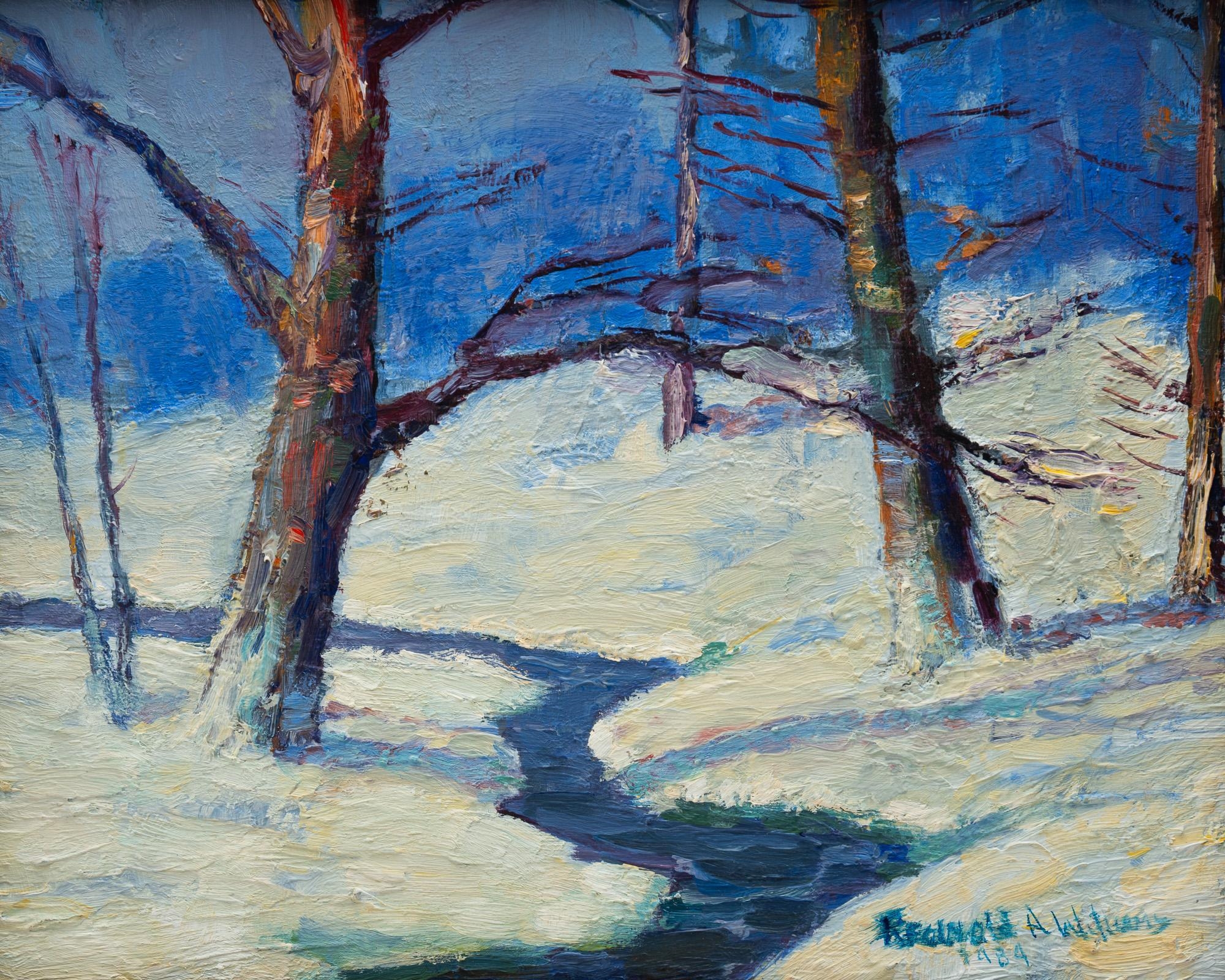 Reginald A. Williams | Oil on board of snowy landscape, dated 1984 ...