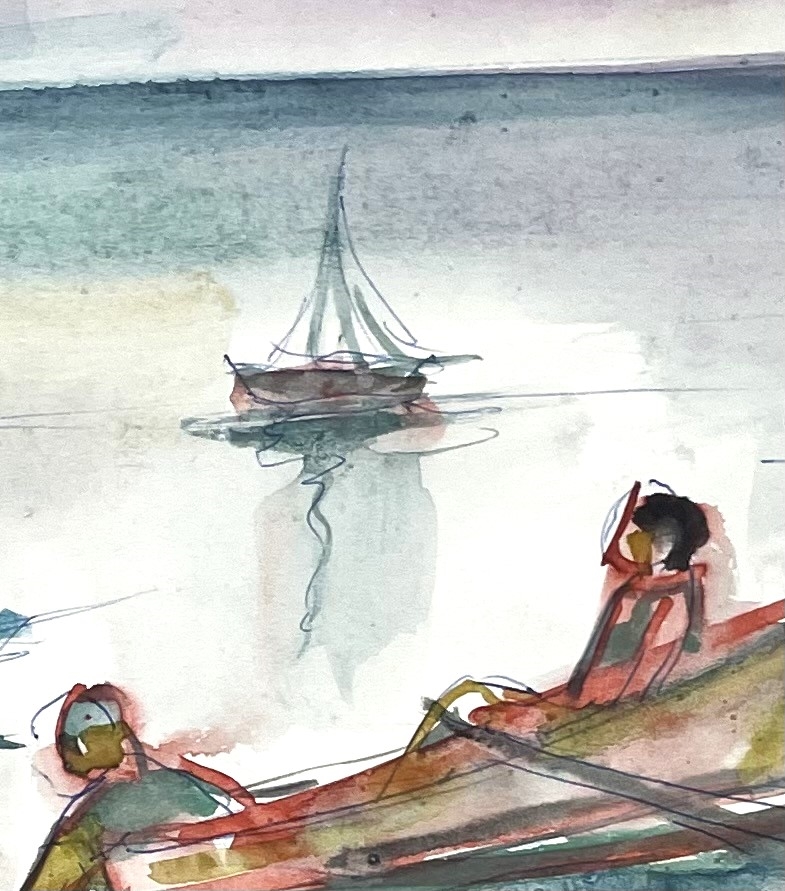 Raphael Mohar | Fishermen in the sea of Galilee (1954) | MutualArt