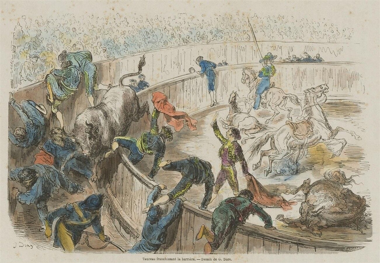 Gustave Doré | Set of 10 color engravings L'arrivée des picadors ...